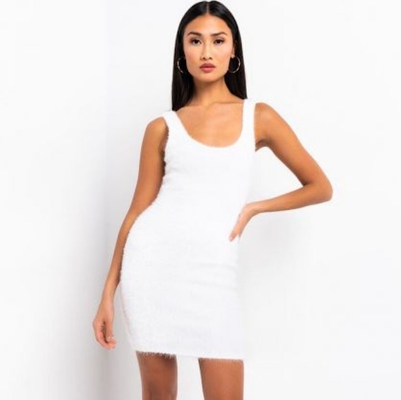 AKIRA | Dresses | Akira Warm Sexy Fuzzy White Soft Faux Fur Mini Dress | Poshmark